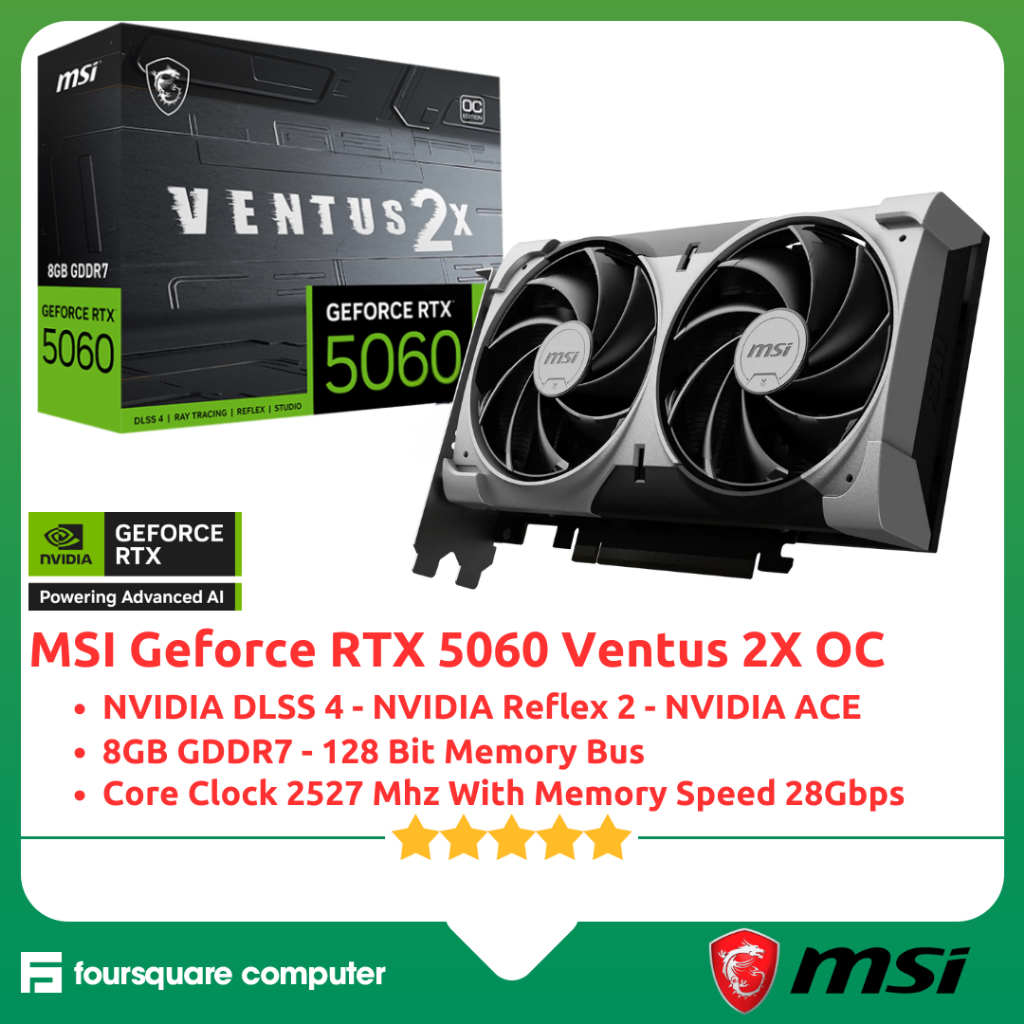 Jual Msi Geforce RTX 5060 Ventus 2X 8GB GDDR7 OC VGA GPU card Black ...