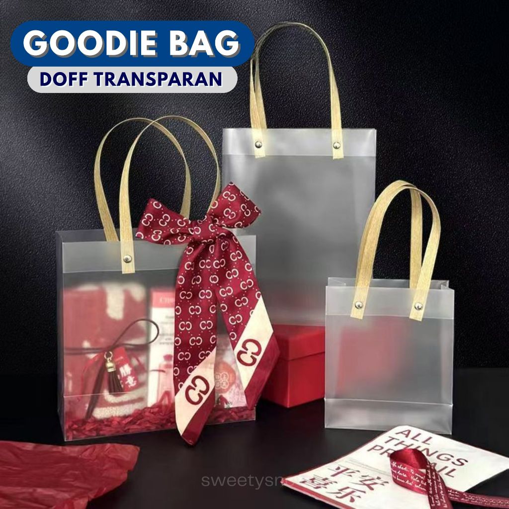 Jual [1pc] GOODIE BAG DOFF TRANSPARAN / GAGANG GEPENG COKLAT / Tas ...