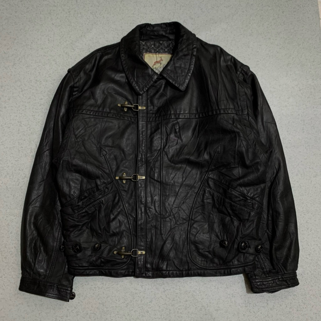 Jual Fireman Clasp Leather Jacket Vintage Italian Made Black Color. Not ...
