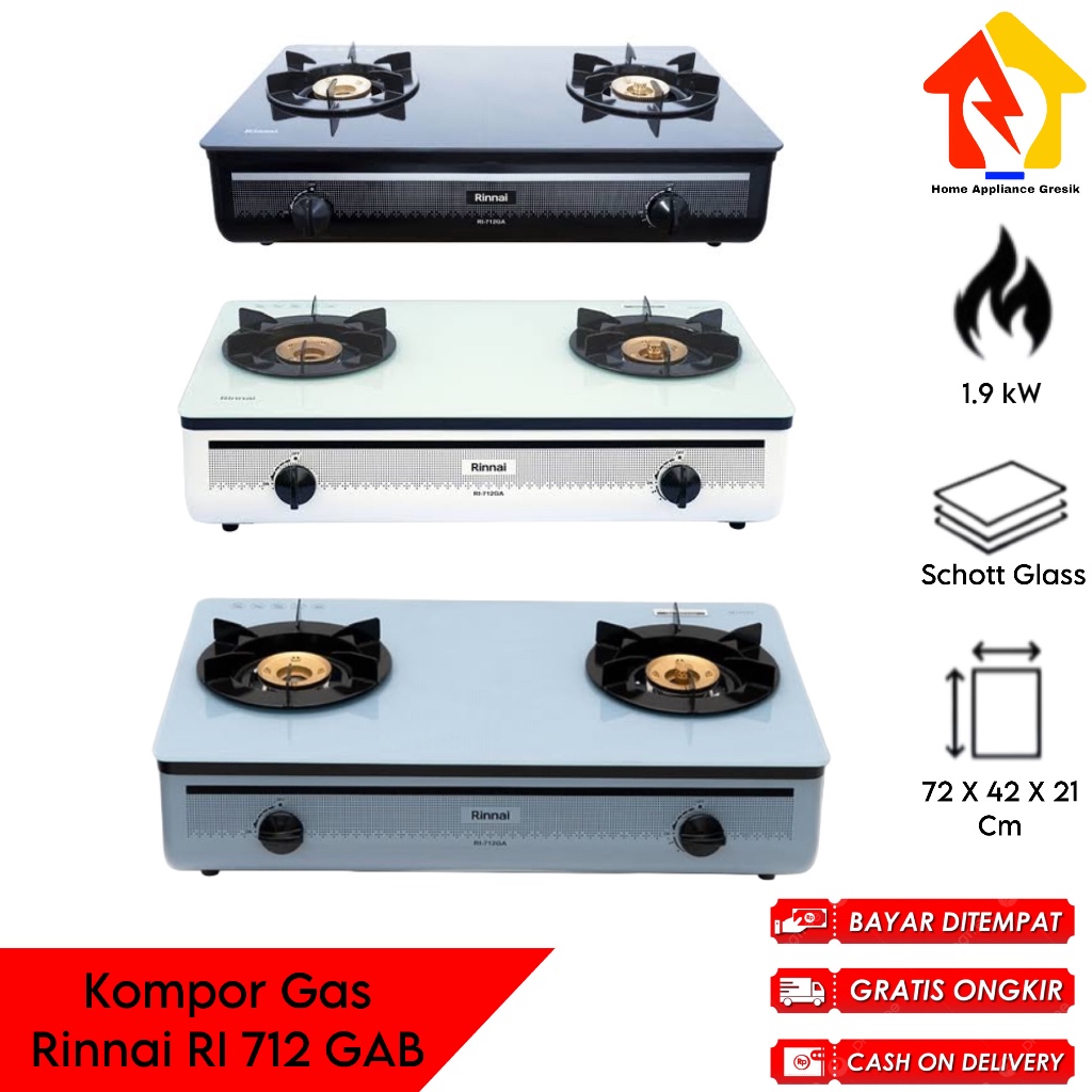 Jual Kompor Gas Kaca Rinnai 2 Tungku RI 712 GA(B) / (W) / (OB) / Rinnai ...