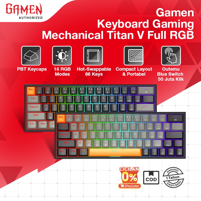Jual GAMEN Keyboard Gaming Mechanical 60% Layout Titan 5 Full RGB Light ...
