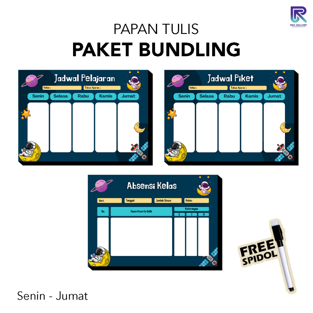 Jual RHA GALLERY Papan Tulis Bundling Jadwal Piket Absensi Astronot ...