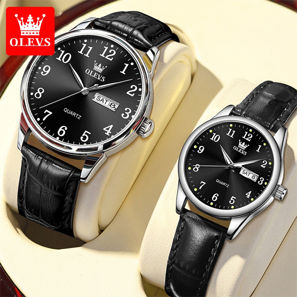 Jual OLEVS Jam Tangan Couple Original Anti Air Analog Kulit Pria Wanita ...