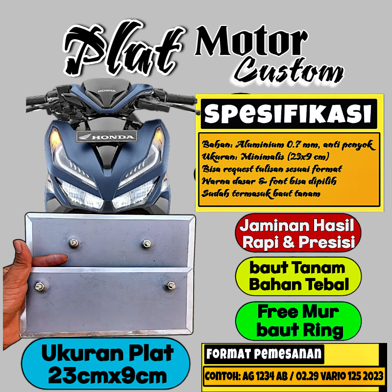 Jual plat motor putih custom font terbaru model baut tanam / plat nomor ...