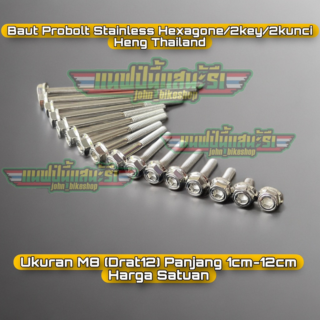 Jual Baut Probolt Hexagone 2 Key Kunci Drat 12 M8 x 10 15 20 25 30 35 40 45 50 60 70 80 90 100 ...