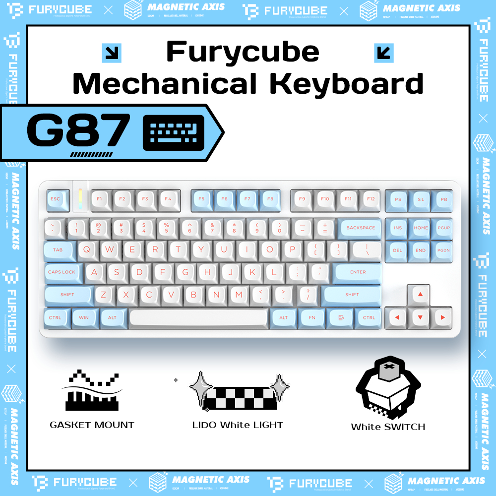 Jual FURYCUBE G87 Mechanical Keyboard Type C Hotswap White Light Silver ...