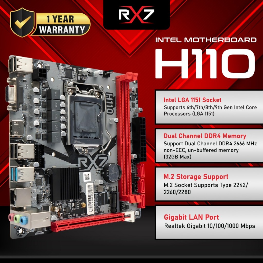 Jual MOTHERBOARD RX7 H110 Socket LGA 1151 DDR4 INTEL SUPPORT NVME ...