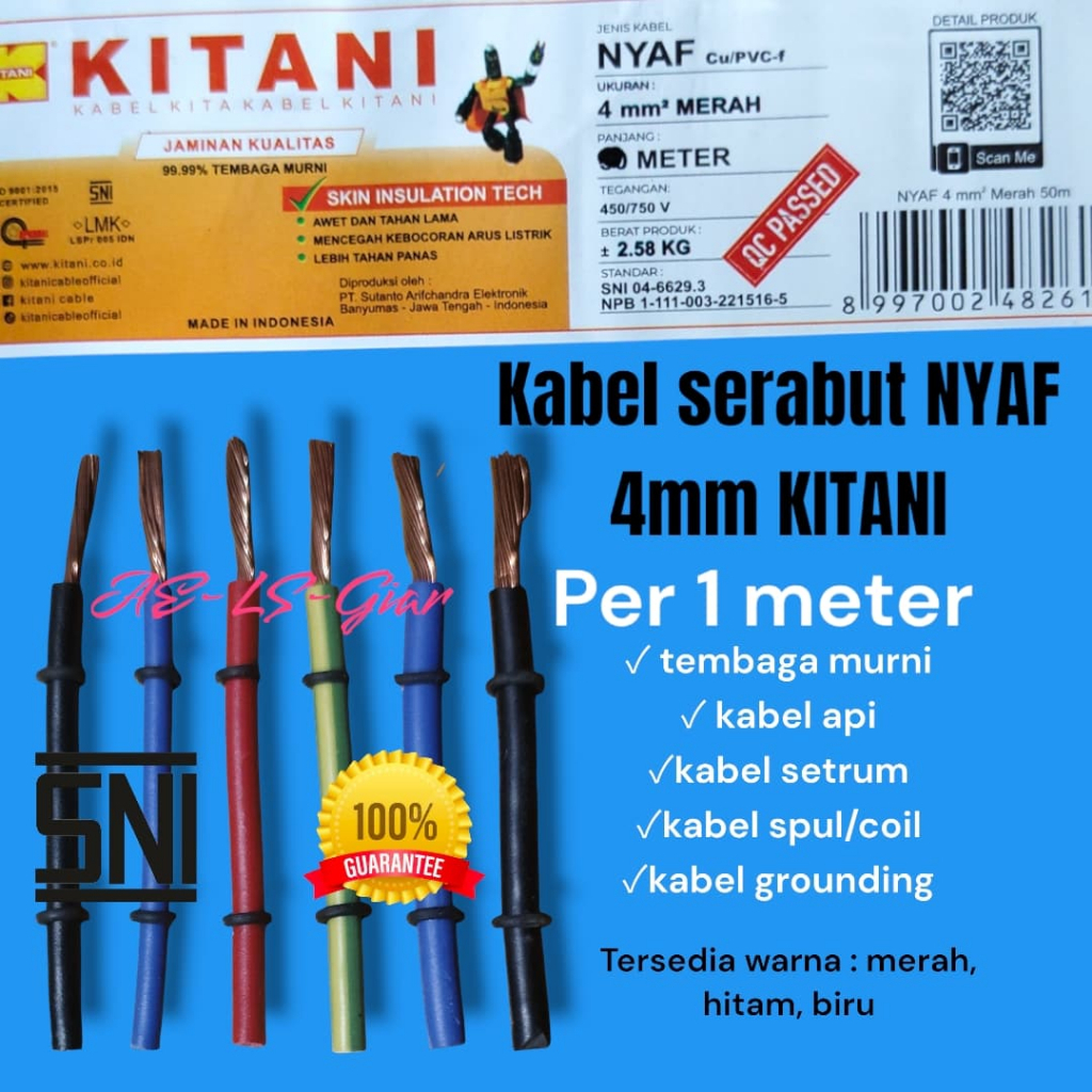Jual KABEL SERABUT NYAF 4MM KITANI NYAF 4 MM TEMBAGA KITANI KABEL API ...