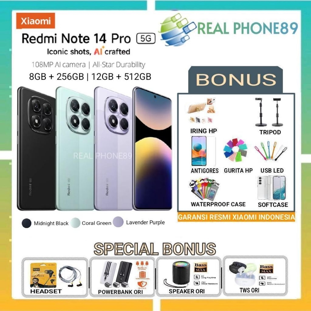 Jual Xiaomi Redmi Note 14 Pro 5G 12GB + 512GB | Redmi Note14Pro 5G 8GB + 256GB Garansi Resmi ...