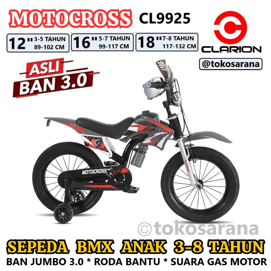 Jual Sepeda Clarion CL9925 BMX Cross 12 16 18 Inci untuk Anak 3-8 Tahun ...