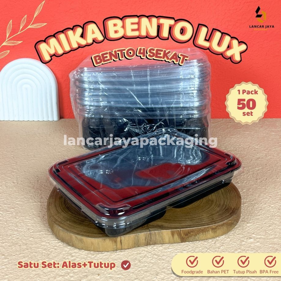 Jual Mika Bento LUX Hitam Sekat 4 Set Tutup Bening Foodgrade | Shopee ...