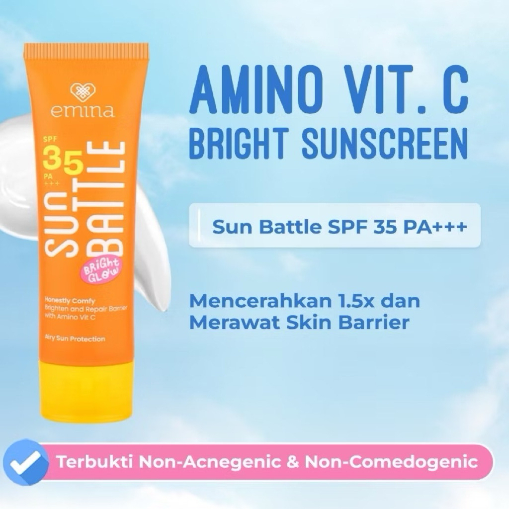 Jual Emina Sun battle All Skin Types Spf 35 PA+++ 50ML ( ORANYE ...