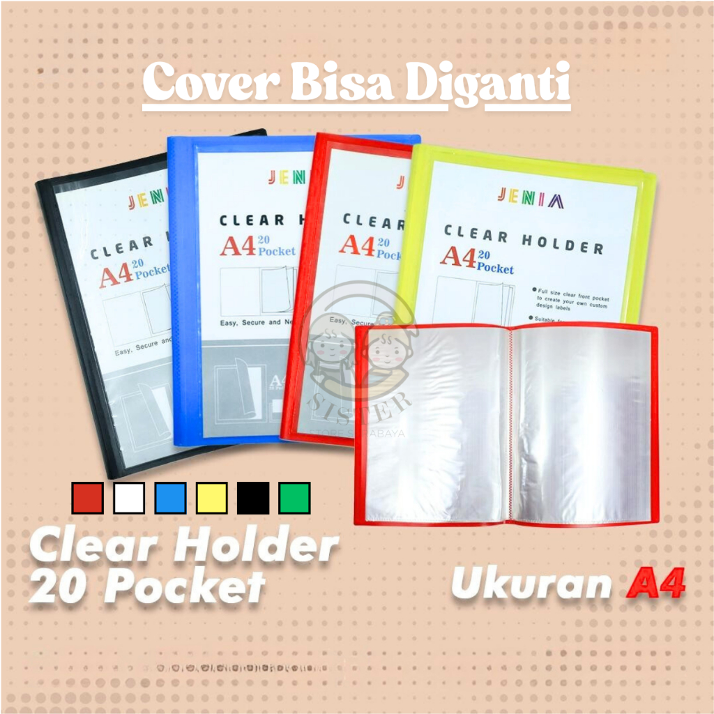 Jual Clear Holder A4 20 lembar / 20 pocket / Clear Holder Bening Jenia ...