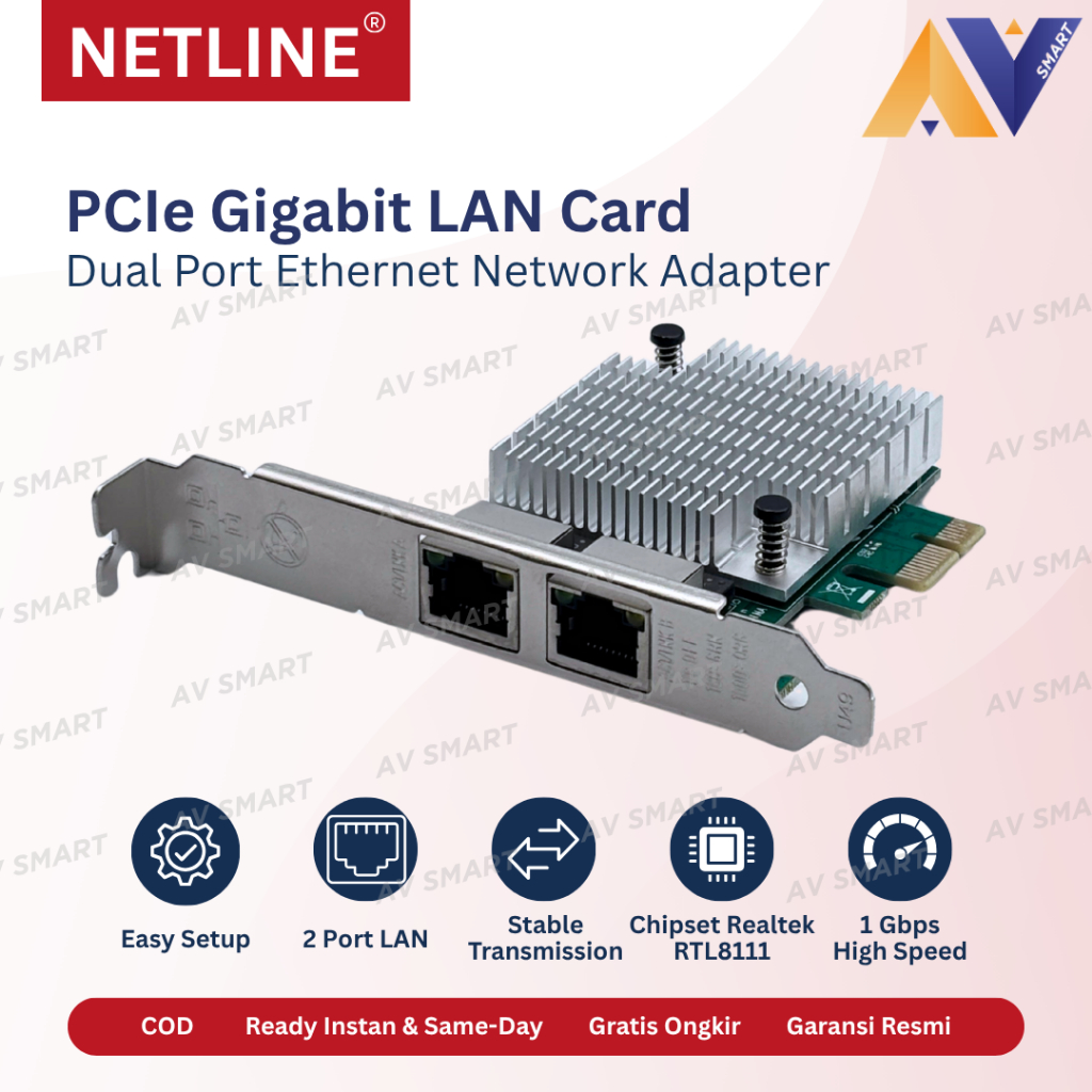 Jual Netline PCIe LAN Gigabit Card 2 Port 1000Mbps PCI Express RJ45 ...