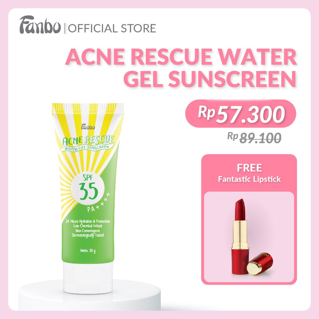 Jual Fanbo Acne Rescue Water Gel Sunscreen SPF 35 , PA++++ [ Free Lipstik ] | Shopee Indonesia