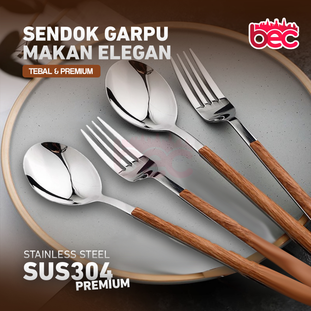 Jual [BEC] Sendok Garpu Stainless Steel Gagang Kayu | Sendok Garpu ...