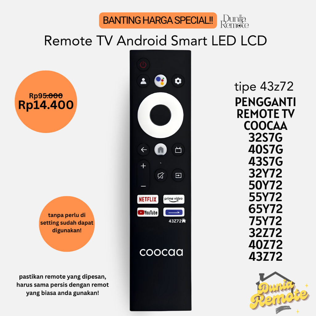 Jual Remote Remote TV COOCAA ANDROID SMART LED LCD Netflix Prime Video ...