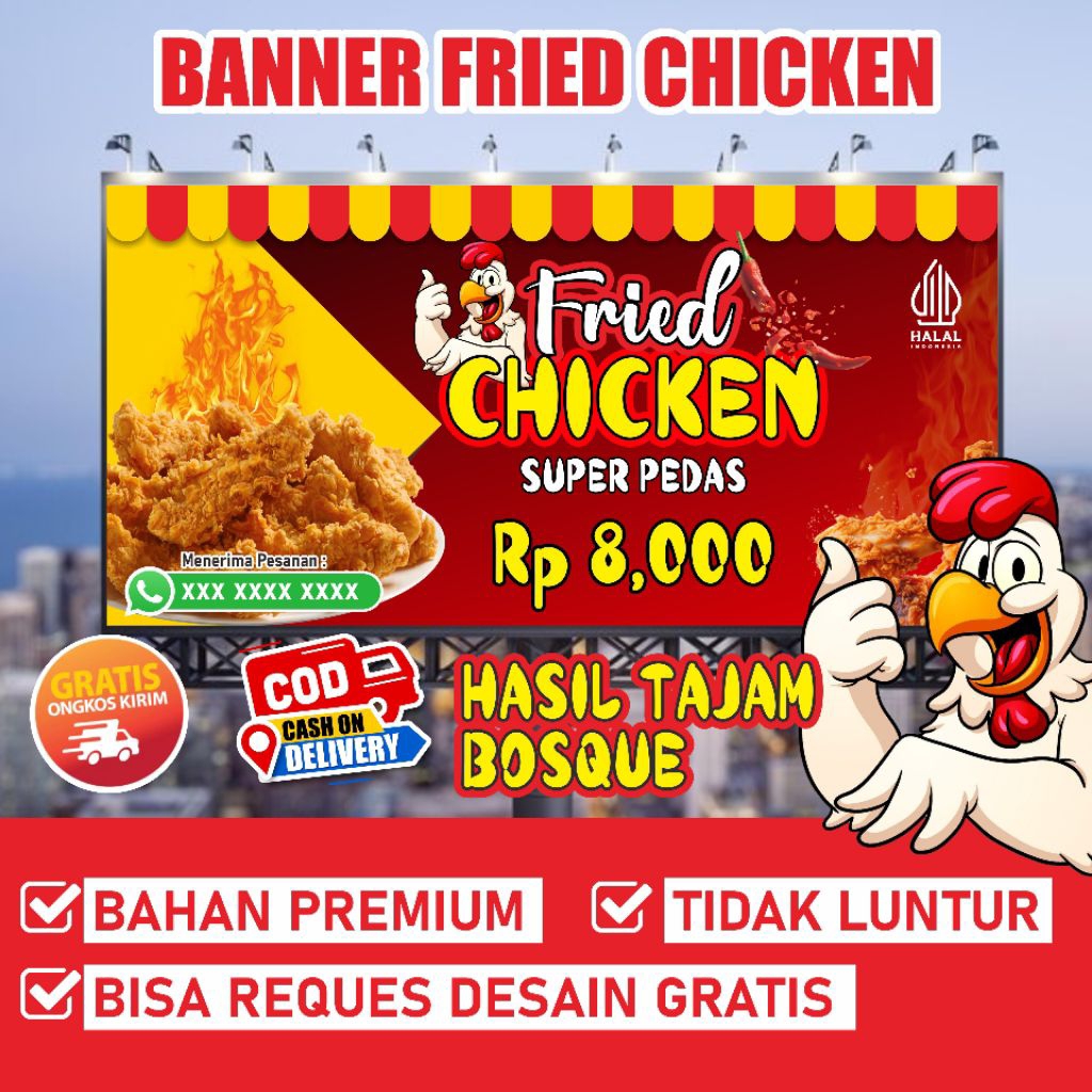 Jual Spanduk Warung Fried Chicken / Spanduk Fried Chicken Banner Fried ...
