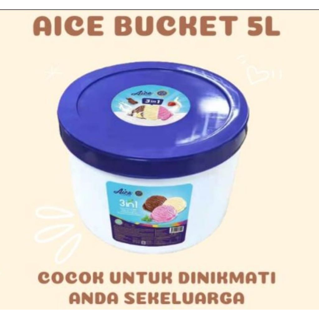 Jual ICE CREAM AICE 5 LITER 3 RASA COKELAT STRAWBERRY DAN VANILLA ...