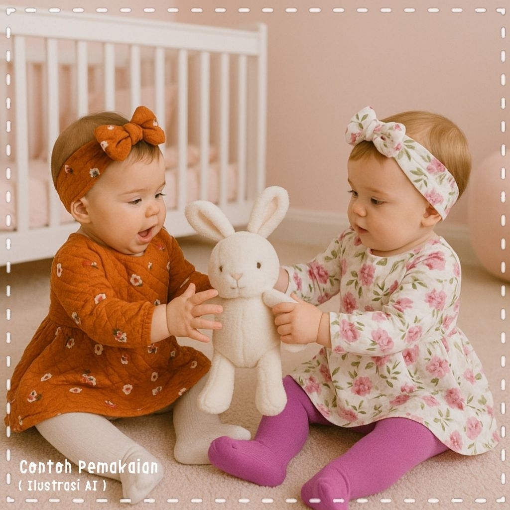 Jual Set R@BBIT + BEAR Baby Girl 3in1 Long Sleeve Quilt Dress, Tights ...