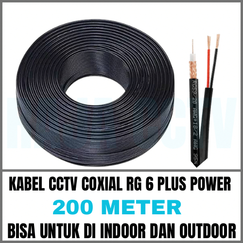 Jual KABEL CCTV RG6 200M + POWER HITAM KHUSUS CCTV OUTDOOR DAN INDOOR | Shopee Indonesia