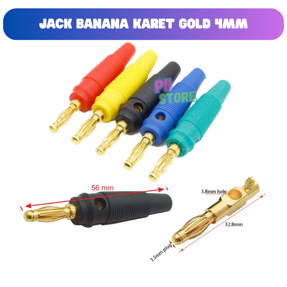 Jual JACK BANANA PLUG KARET MALE GOLD PLATE 4MM Merah Hitam COLOKAN ...