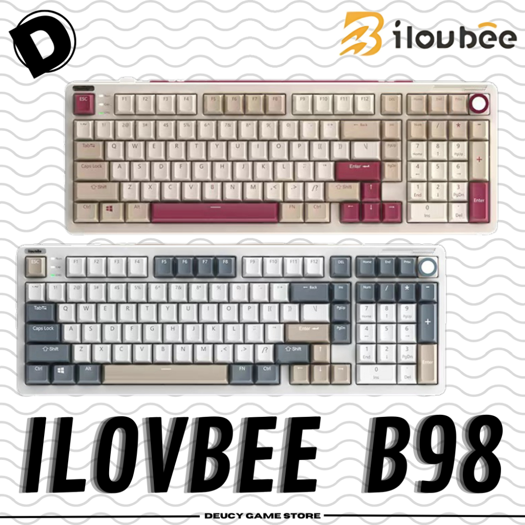 Jual ILOVBEE B98 Wireless Triple Connection Full Size Mechanical Keyboard With Rotary Knob ...