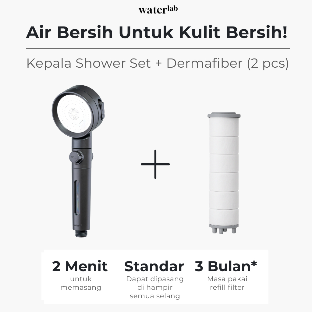 Jual Waterlab Kepala Shower Filter Air Shower Kamar Mandi + DermaFiber (2 pcs) | Shopee Indonesia