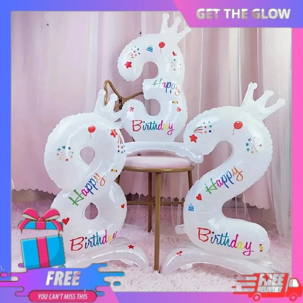 Jual Balon Foil Angka Putih Medium 80cm Happy Birthday Standing Mahkota ...
