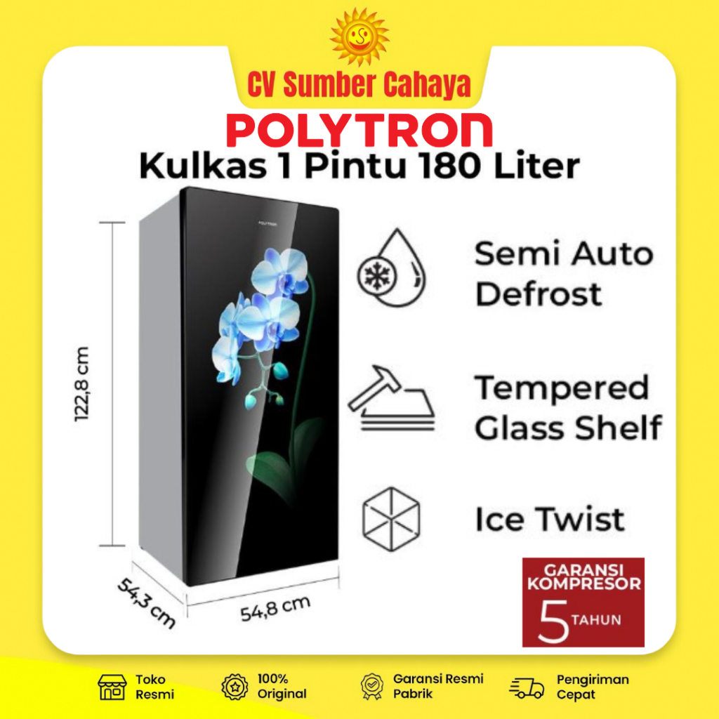 Jual Polytron Kulkas 1 Pintu 180L Belleza Tempered Glass Defrost Button ...