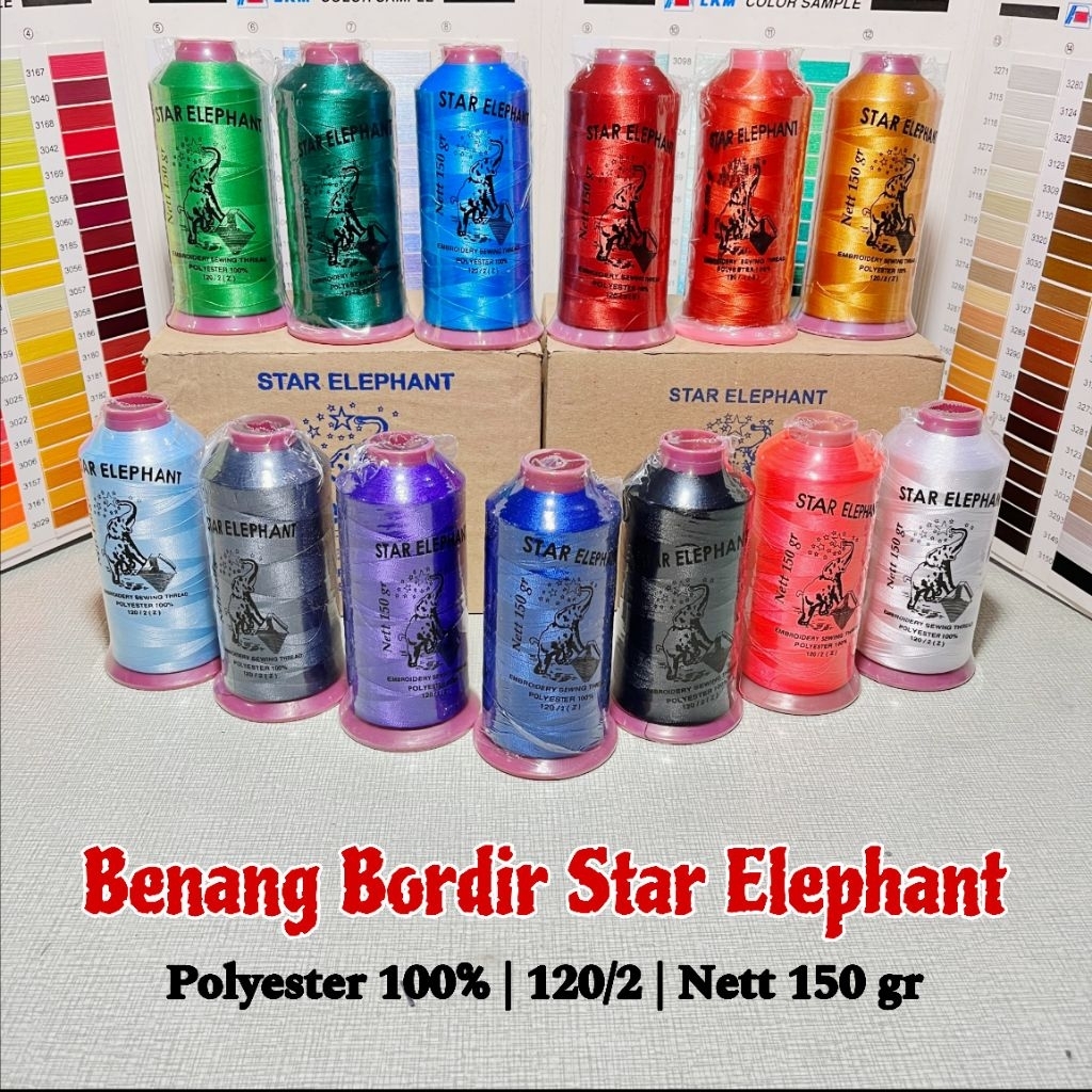 Jual BENANG BORDIR POLYESTER 120/2 STAR ELEPHANT | Shopee Indonesia
