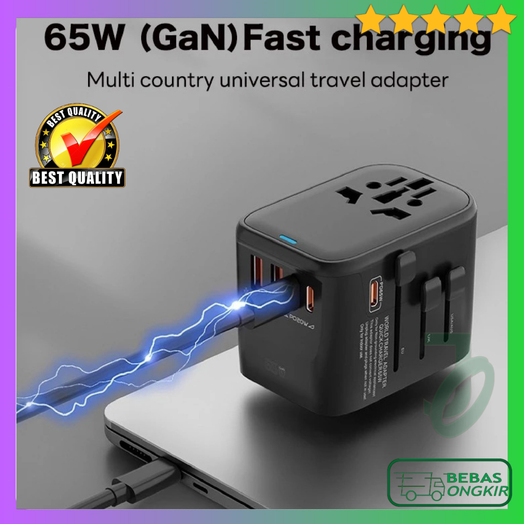Jual Travel Adaptor Universal Fast Charging 65W Multi Port USB Type C ...