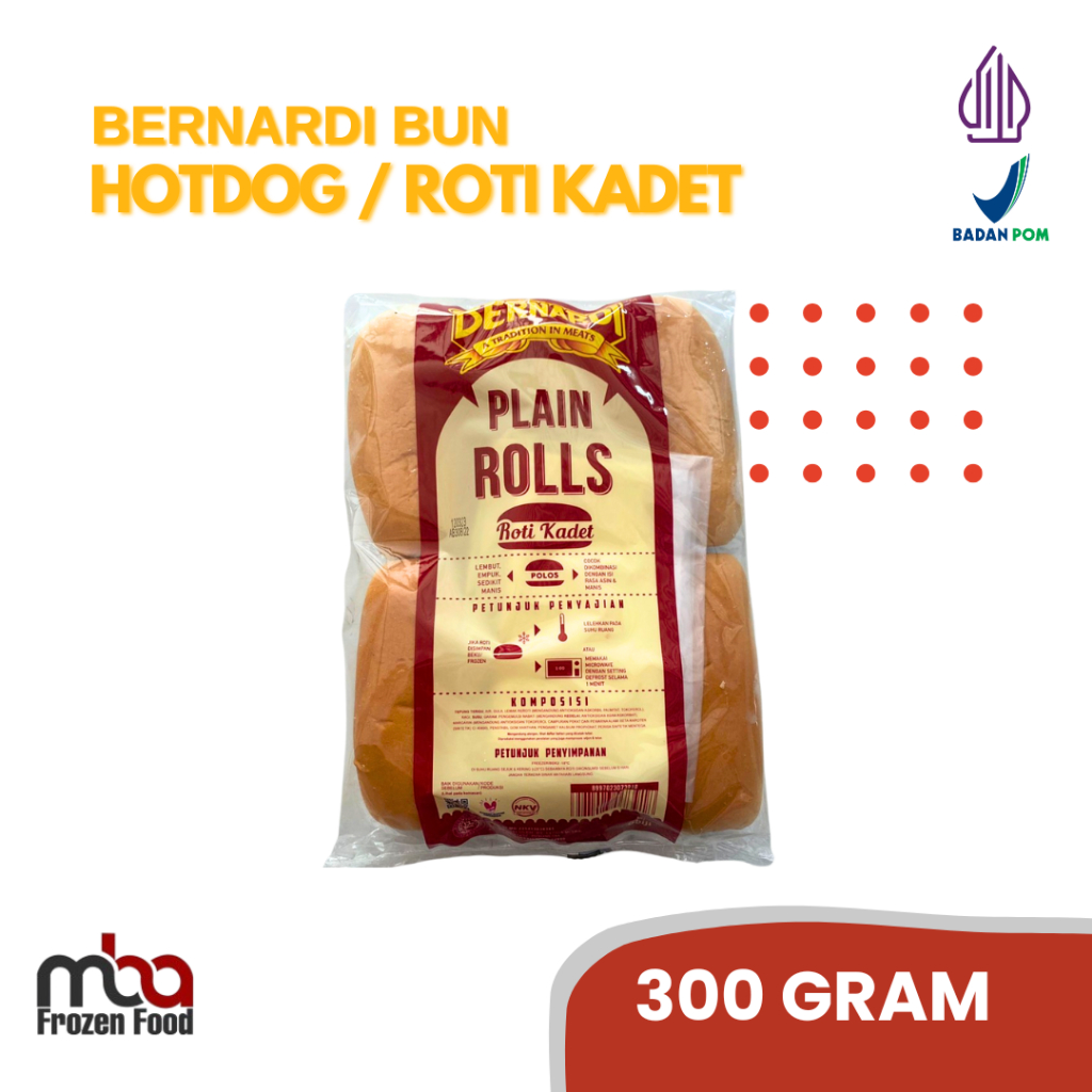 Jual BERNARDI Plain Rolls / Roti Hotdog / Roti Kadet (6 pcs) 300 Gram ...