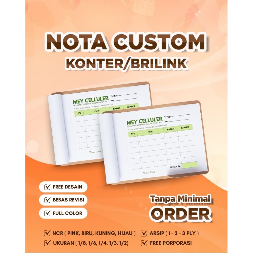 Jual CUSTOM NOTA KONTER | NOTA BRILINK | NOTA JUAL PULSA | NOTA SATUAN ...