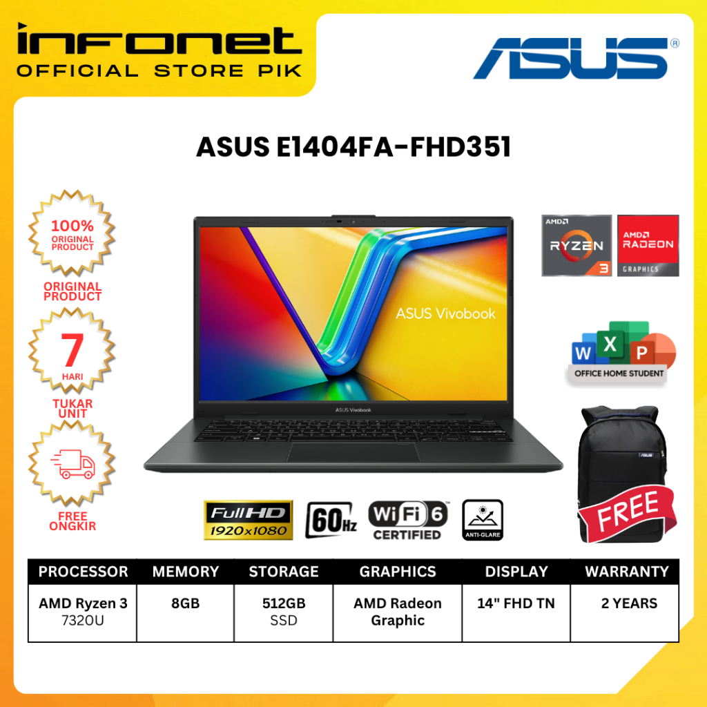Jual ASUS VIVOBOOK GO E1404FA RYZEN 3 7320U 8GB 512GB 14 FHD W11 OHS21 ...