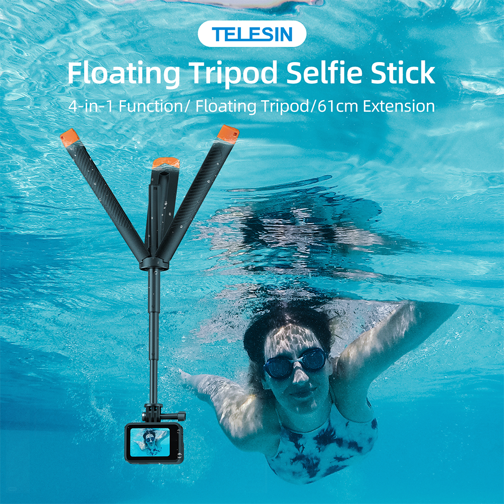 Jual TELESIN Floating Tripod Selfie Stick Monopod 61cm Waterproof 30m ...
