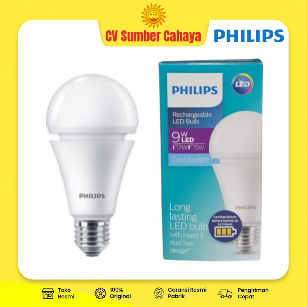Jual Lampu LED Philips Emergency 9W Putih Bulb Rechargeable 9 Watt 6500K | Shopee Indonesia