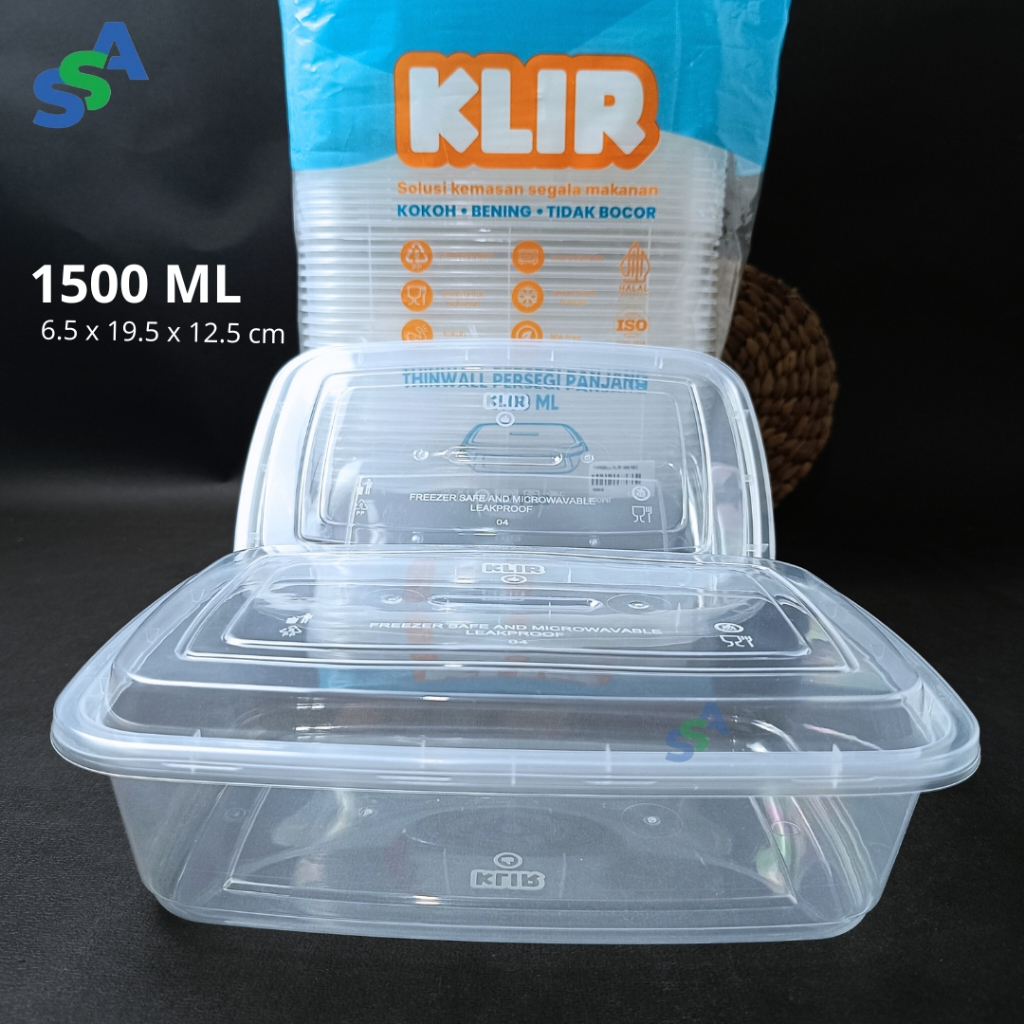 Jual THINWALL KLIR RECTANGLE 1500 ML ISI 25 PCS / KOTAK MAKANAN PLASTIK ...