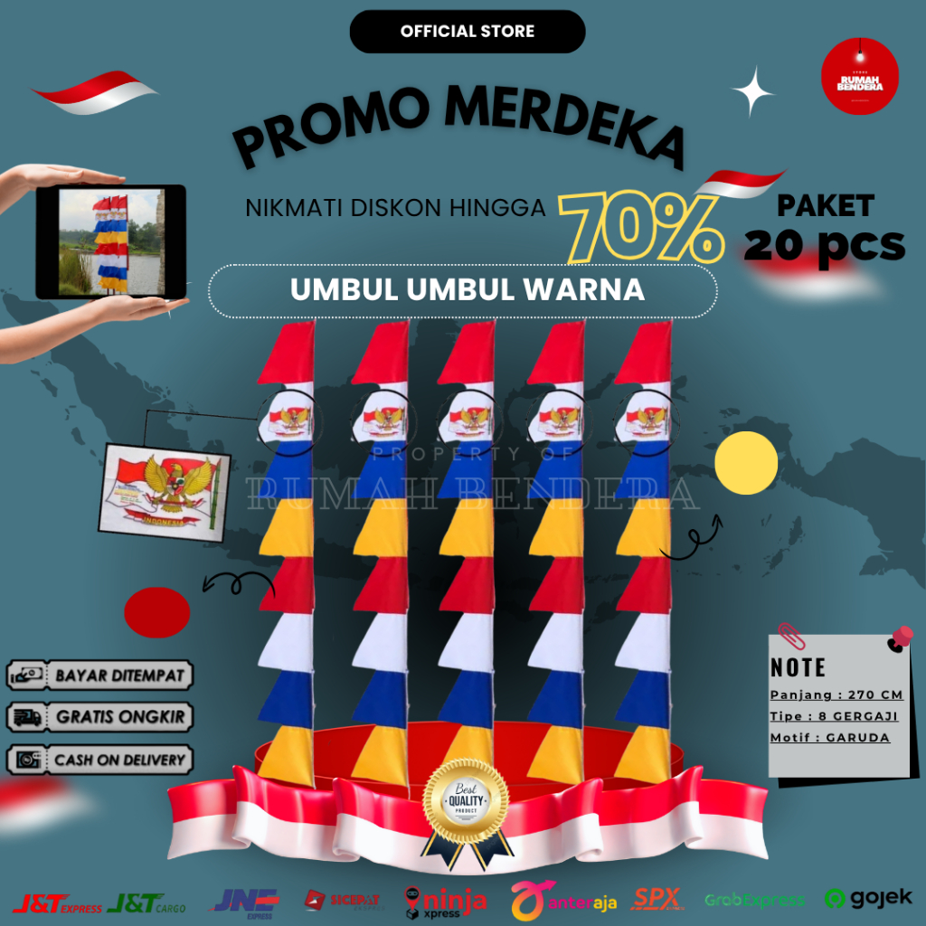 Jual PAKET 20 PCS | Bendera Umbul Umbul Garuda 3 Meter | 8 Mata Gergaji | Warna Biru | Shopee ...