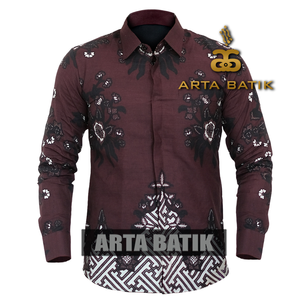 Jual Pradhika Maroon Burgundy Baju Batik Pria Bahan Katun Premium ...
