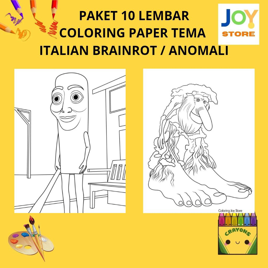 Jual PAKET 10 Lembar Kertas Gambar Mewarnai Tema Italian Brainrot ...