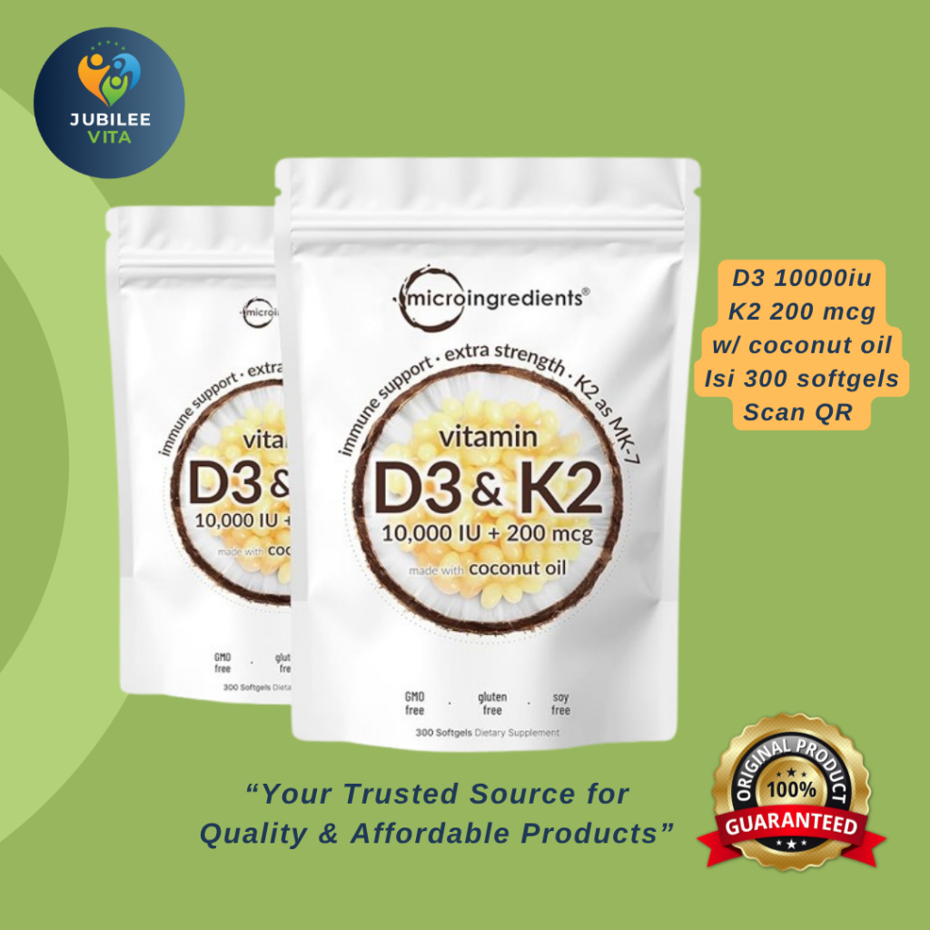 Jual Micro Ingredients Vitamin D3 10000iu K2 MK7 200 mcg Coconut Oil Imun Tulang Jantung, 300 ...