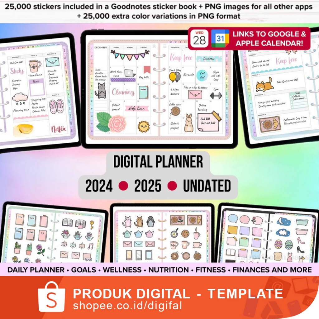 Jual Digital Planner 2025 - Undated Link ke GoogIe & Apple Calendar ...