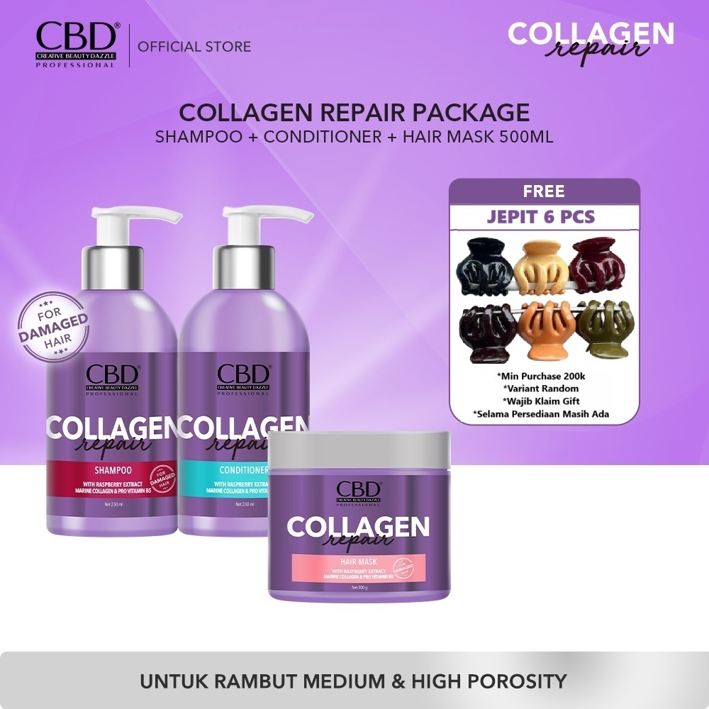 Jual CBD Collagen Repair Package Hair Shampoo + Hair Conditioner + Hair ...