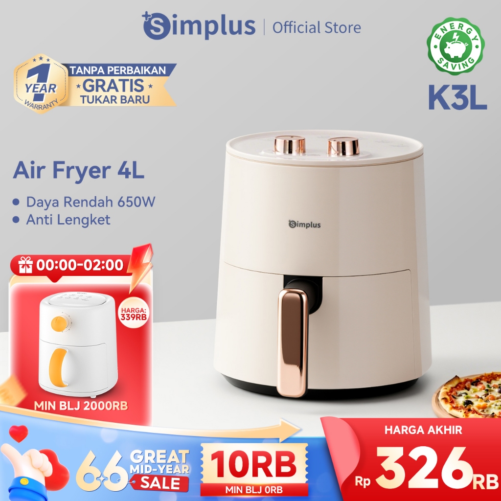 Jual Simplus Air Fryer 4L Low Watt 650w Penggorengan Sehat Tanpa Minyak Anti Lengket Tombol ...