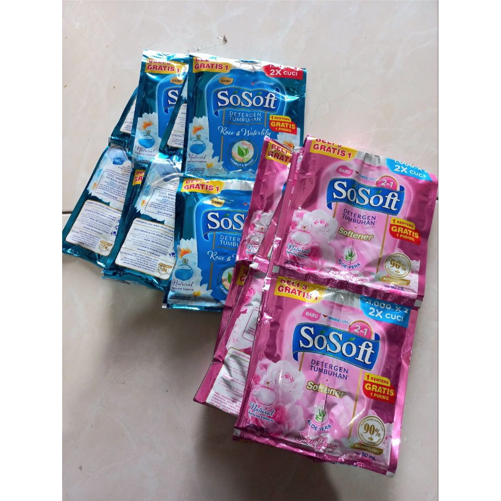 Jual SoSoft Detergen Tumbuhan + Softener Renceng Double Sachet 80ml ...