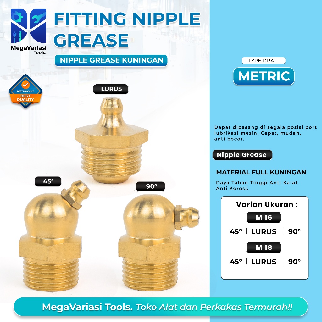 Jual NIPPLE GREASE KUNINGAN LURUS NPT THREAD 16&18 NEPEL GREASE GEMUK ...