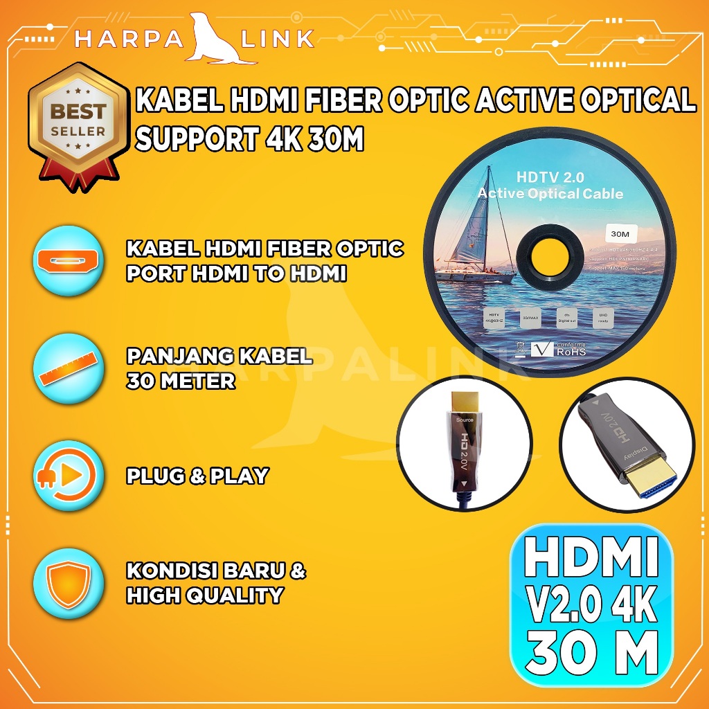Jual Kabel Hdmi Fiber Optic Active 30M V2.0 Support 4K UHD HDR Kabel ...