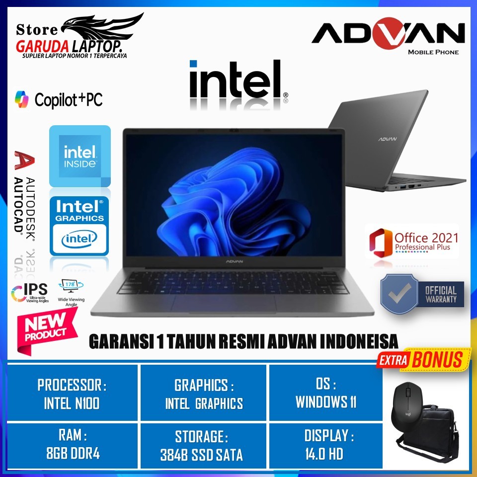 Jual Laptop ADVAN TBook Celeron N100 Intel N100 8Gb/384 SSD 14" HD ...