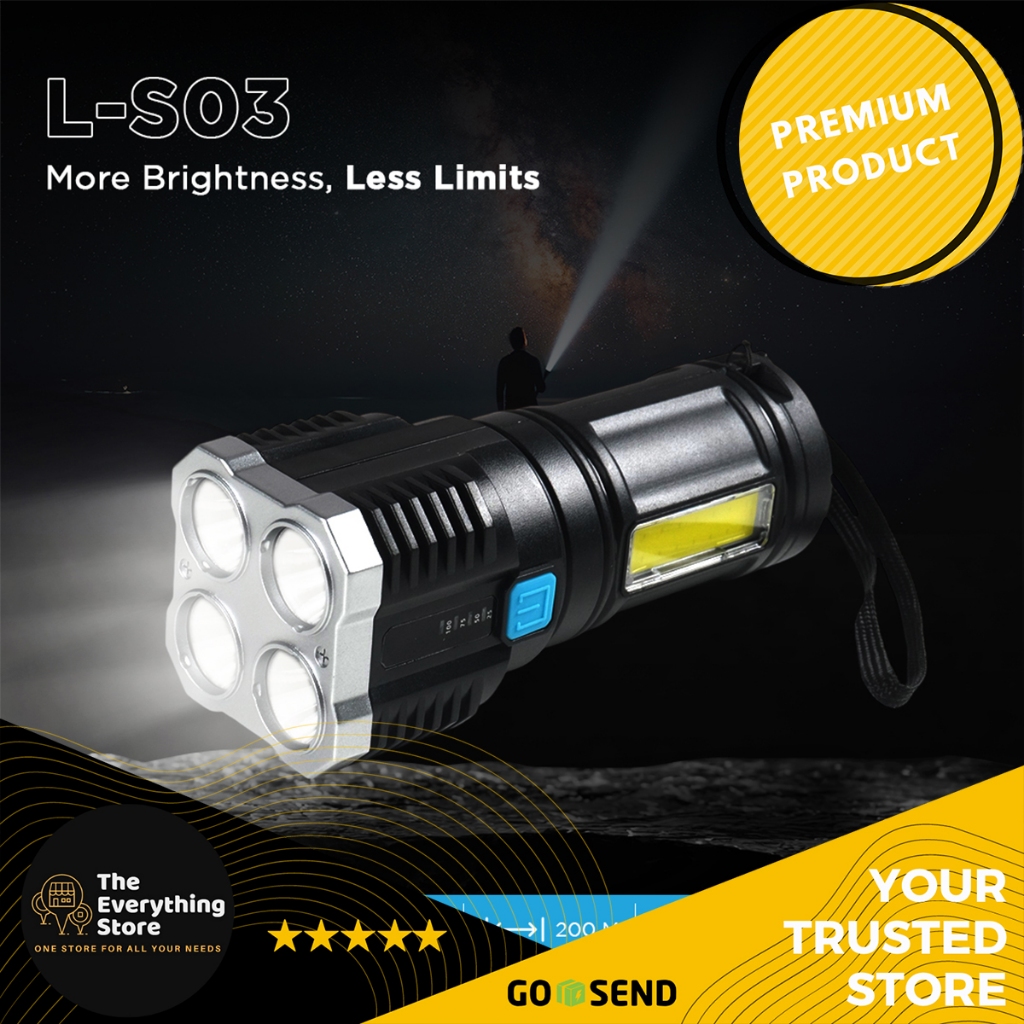 Jual Senter LED 4 Mata Super Terang Rechargeable USB | Waterproof Lampu ...